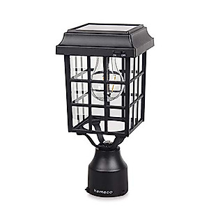 Kemeco ST4329Q-A Solar Post Light Squared Frame Exterior Waterproof Led Fixture for Outdoor Garden Street Post Pole Yard Driveway Walkway Entryways (Flat Roof)