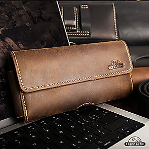 Topstache Leather Phone Holster with Belt Clip,Two Pockets Phone Pouch, Leather Card Holder,Wallet for Cash and Phone, Phone Pouch for iPhone 13 Pro Max,S22 Ultra with Magnetic Closure,XL,Darkbrown