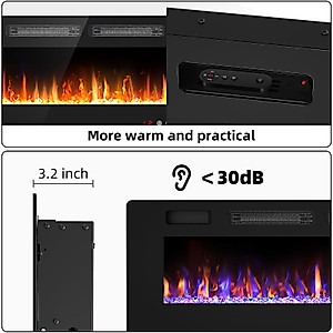 50 inch Electric Fireplace Inserts and Wall Mounted with Remote Control & Touch Screen 1500W Fireplace Heater with Timer