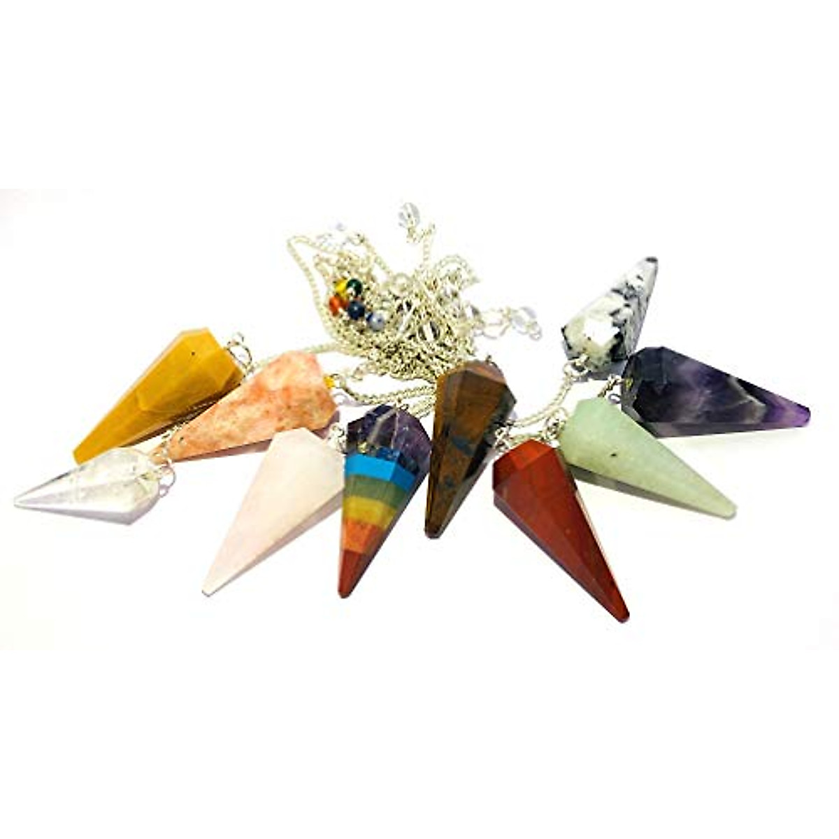 CRYSTALMIRACLE Ten Gemstone Cone Pendulums Reiki Gift Wellness Energy Dowsing Metaphysical Crystal Healing Feng Shui Meditation Success Chakra Balancing Powerful Spiritual Health Wealth