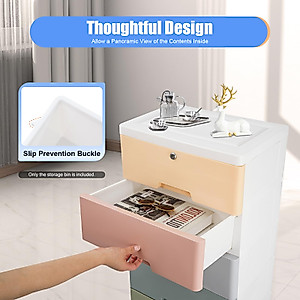 HYDIYGT Drawer Plastic Drawers, Dresser Storage Cabinet, with 6Large Drawers,Wheels and Locks, Closet Plastic Drawer Furniture,for Clothes Playroom Bedroom Furniture (Parrot) (Macaron Color)