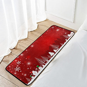 Kitchen Rugs Christmas Tree Snowman Design Non-Slip Soft Kitchen Mats Bath Rug Runner Doormats Carpet for Home Decor, 39" X 20"