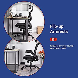 Office Chair Desk Chair Computer Chair Ergonomic Rolling Swivel Mesh Chair Lumbar Support Headrest Flip-up Arms High Back Adjustable Chair for Women& Men,Black