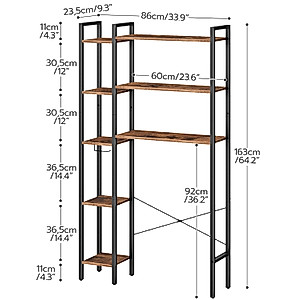 HOOBRO 8-Tier Over The Toilet Storage, Freestanding Bathroom Organizer Space Saver, Mass-Storage Side Storage Open Rack, for Bathroom, Living Room, Laundry, Rustic Brown and Black BF86TS01
