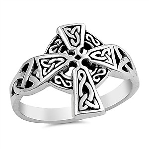 CloseoutWarehouse 925 Sterling Silver Oxidized Celtic Cross Design Ring Size 10