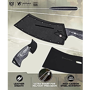 Dalstrong Hybrid Cleaver & Chef Knife - 8 inch - 'The Crixus' - Delta Wolf Series - Ultra-Thin & Zero Friction Blade HC 9CR18MOV Steel - Black Titanium Nitride Coating - G10 Camo Handle - Sheath