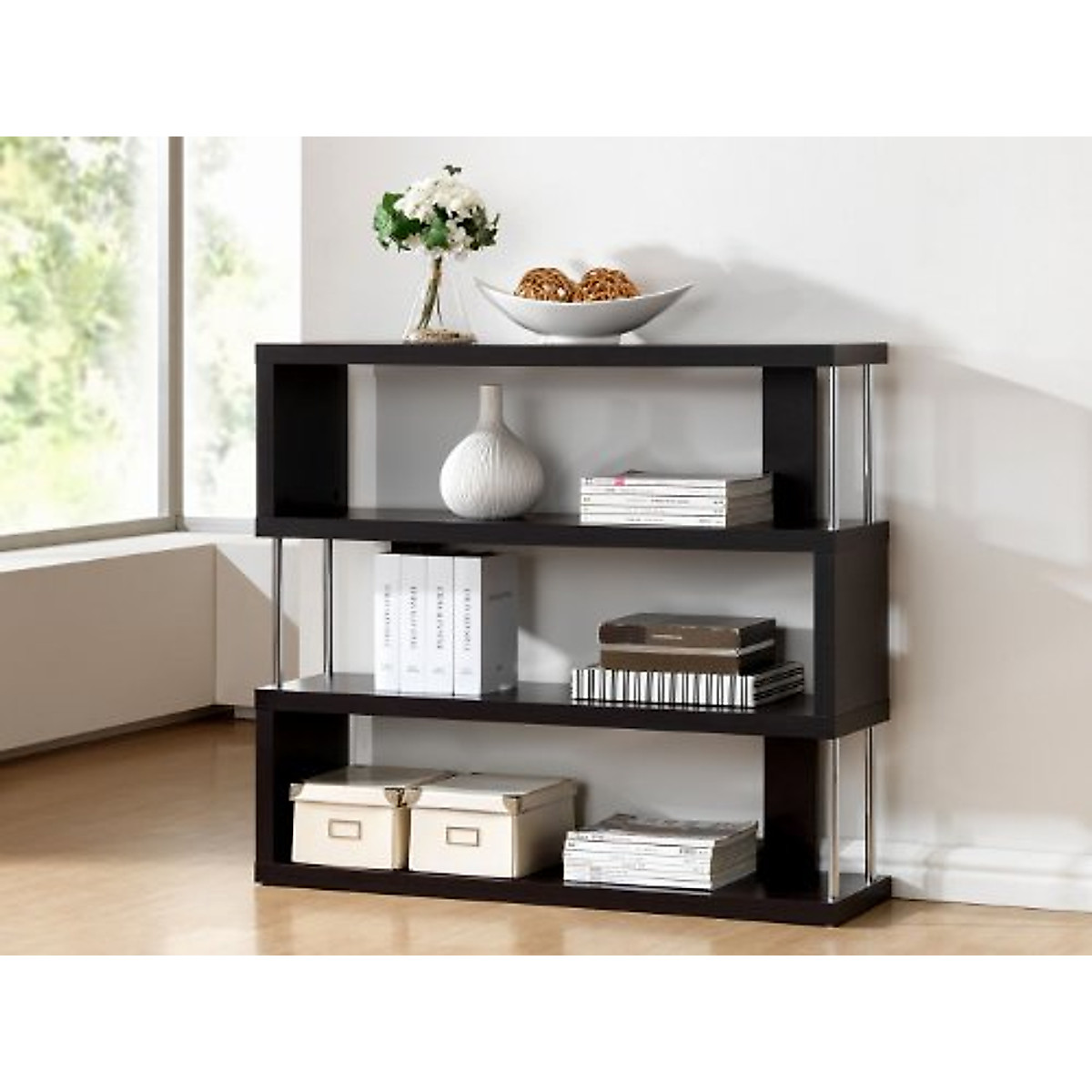 Baxton Studio, Dark Brown Barnes 3-Shelf Modern Bookcase