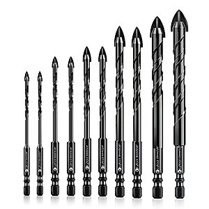 Masonry Concrete Drill Bit Set, Lytool 10Pcs Ceramic Tile Bits for Drill, Carbide Tip Hex Shank Bit for Brick, Tile, Wood, Glass, Plastic, Wall Mirror, Paver on Concrete or Brick Wall, 1/8" to 1/2"