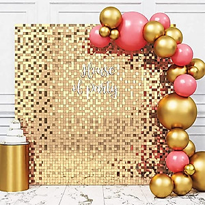 HOUSE OF PARTY Gold Shimmer Wall Backdrop -36 Panels Square Sequin Shimmer Backdrop for Birthday Wedding Anniversary Engagement Baby Shower & Bachelorette Decorations Party