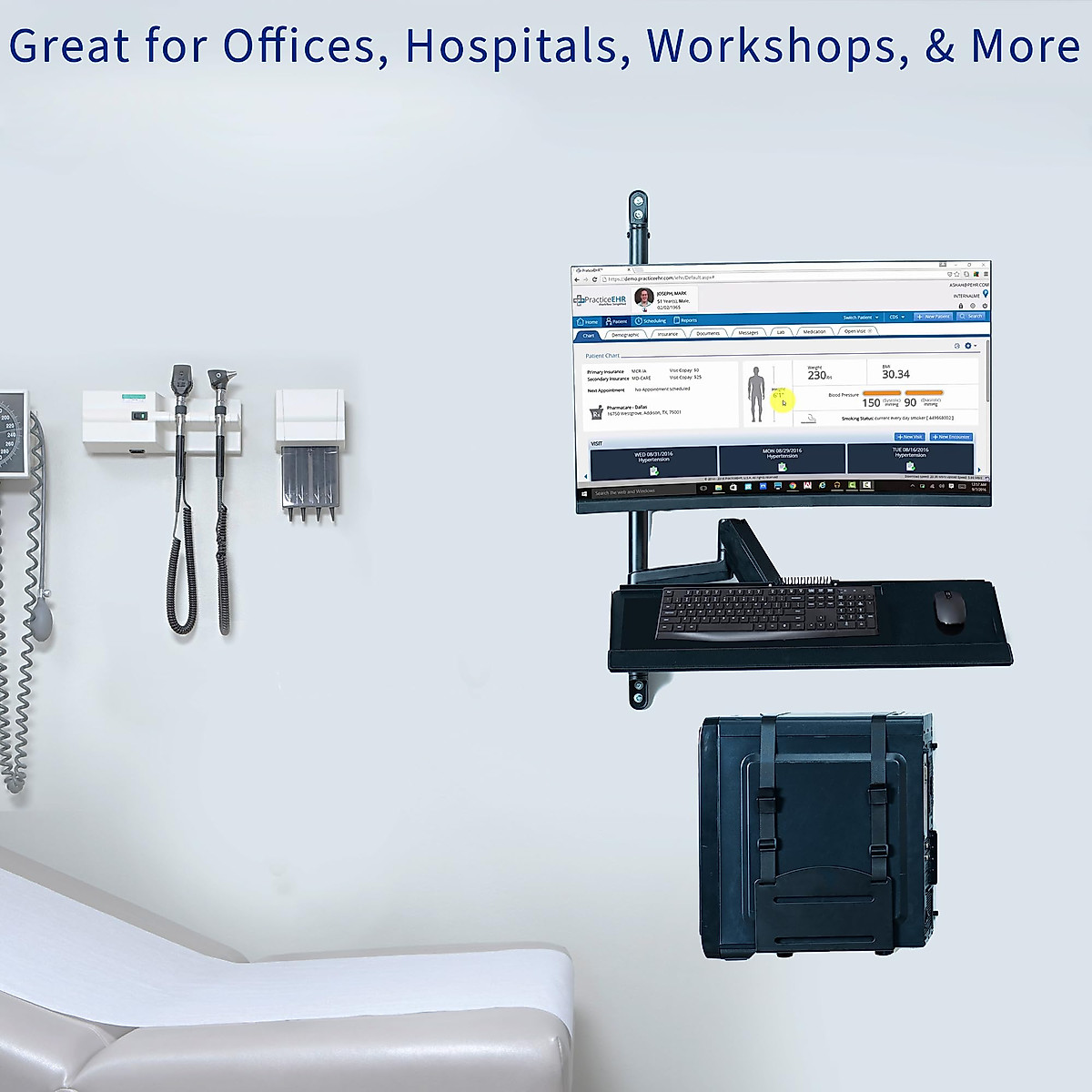 VIVO Black Sit-Stand Height Adjustable Pneumatic Spring Arm Keyboard, Monitor, CPU Wall Mount for 1 Screen up to 32 inches STAND-SIT1BW