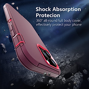 For iPhone 13 Pro Max Case with Full Body Protection, iPhone 12 Pro Max Case Heavy Duty Shockproof 3 in 1 Silicone Rubber with Hard PC Rugged Durable Phone Cover for 13ProMax 6.7 Inch. (Burgundy)