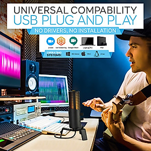 Pyle Selectable Pickup Pattern RGB USB Microphone - 4 Recording Modes Cardioid, Bidirectional, Stereo, Omnidirectional - Condenser Audio Mic w/LED Lights for Gaming Podcasting Studio PC, and Mac