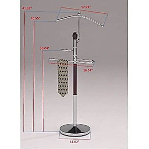 Pilaster Designs Modern Franky Suit & Tie Valet Stand Clothing Rack, Chrome Metal & Walnut Wood