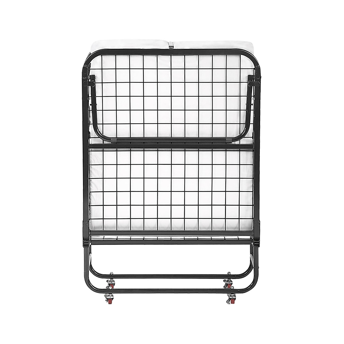 Twin Folding Bed Rollaway Portable Guest Bed Cot Space Saving Bed Frame No Assembly Sturdy Folding Cot with Mattress Wheels for Office Bedroom Guest Camping, White