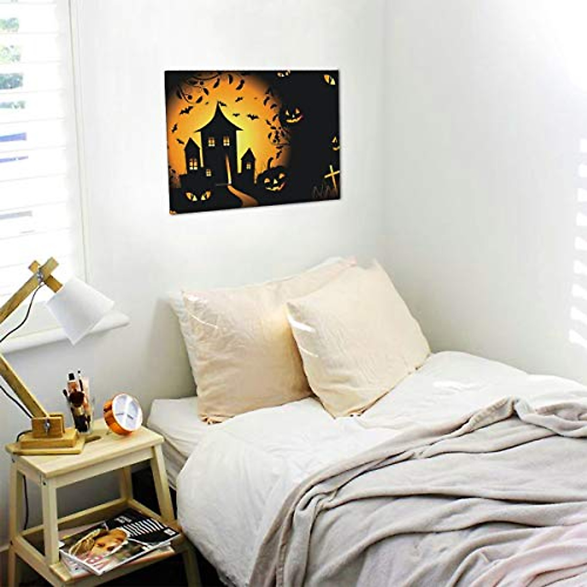 MSGUIDE Wall Art Canvas Halloween Haunted House Decorative Painting for Living Room Bedroom Office (16 Inch X 12 Inch X 1 Panel)