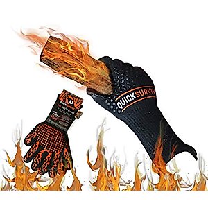 QUICKSURVIVE - Extreme Heat Resistant Glove up to 932F for BBQ, Grilling, Baking Fire Pit and Fire Place Fire Safety Glove ( 2 Gloves Total)