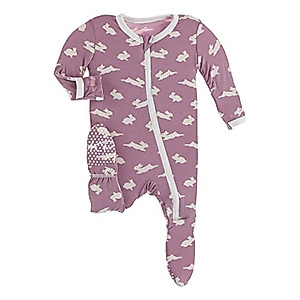 KicKee Pants Easter Footie with Zipper in Pegasus Bunny Print Loungewear, Onesie Boy or Girl Baby Clothes, Sleepwear for Babies (Pegasus Bunny - 0-3 Months)