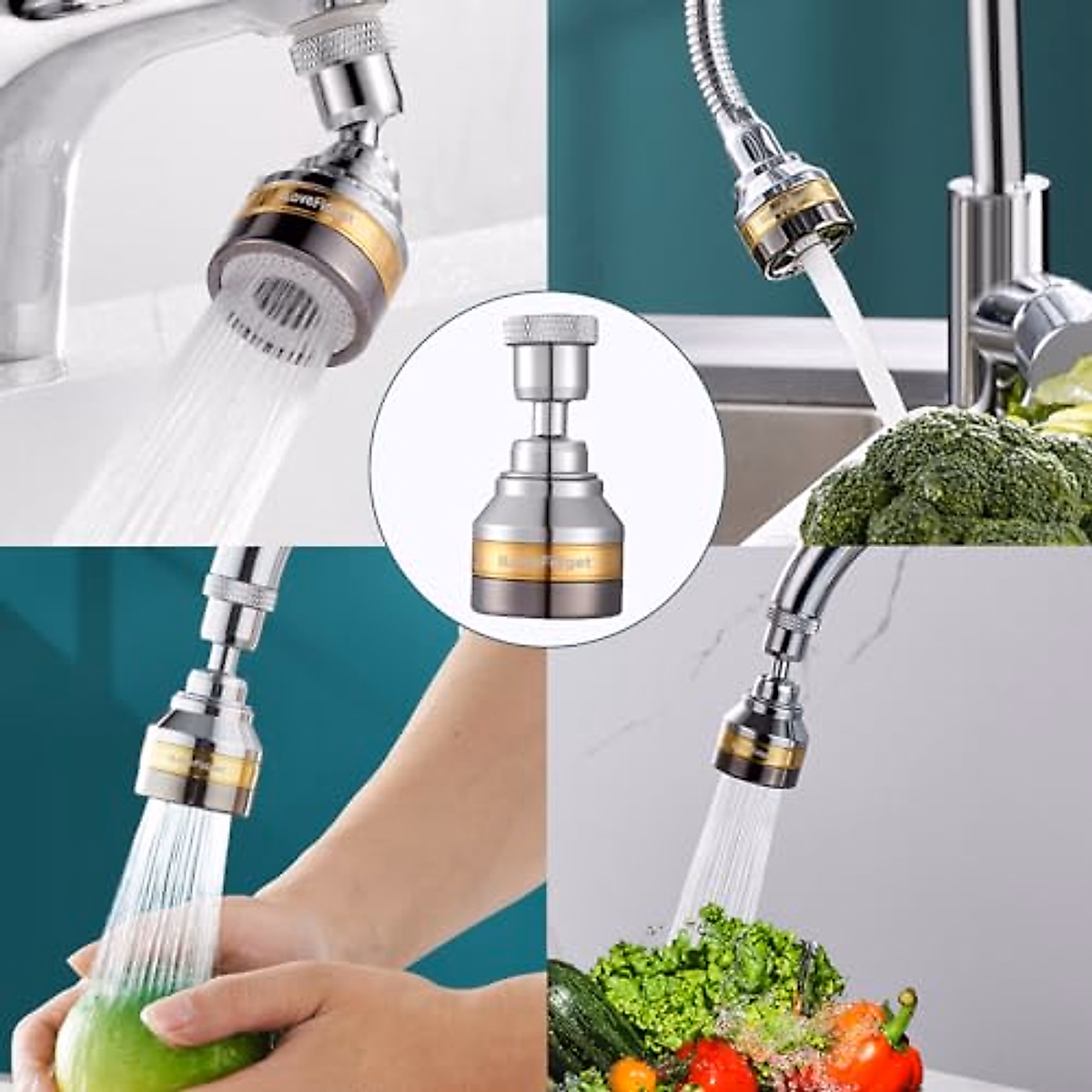 ILoveFidget Kitchen Faucet Spray Head, Solid Brass and Stainless Steel, 360 Degree Rotatable Aerator – 3 Flow Mode Adjustable, High Pressure Booster, Anti-Splash, Water Saving Faucet Sink