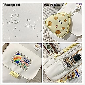 BOUTIKOME Kawaii Backpack with Cute Pendant Japanese Aesthetic Large Capacity Waterproof Backpack Casual Daypack（Yellow,One Size）