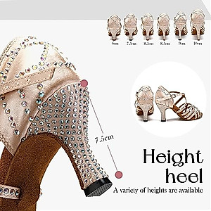 VCIXXVCE Women's Latin Dance Shoes Rhinestones Nude Professional Ballroom Salsa Dance Shoes Suede Sole with 3" Heel,6 B(M) US