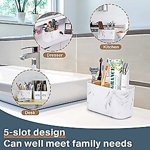 GFWARE Toothbrush Holders for Bathrooms, 5 Slots Bamboo Toothbrush Holder Eco Friendly Kids Electric Toothbrush Holder and Toothpaste Holder for Bathroom Shower Countertop, MarbleToothbrush Organizer