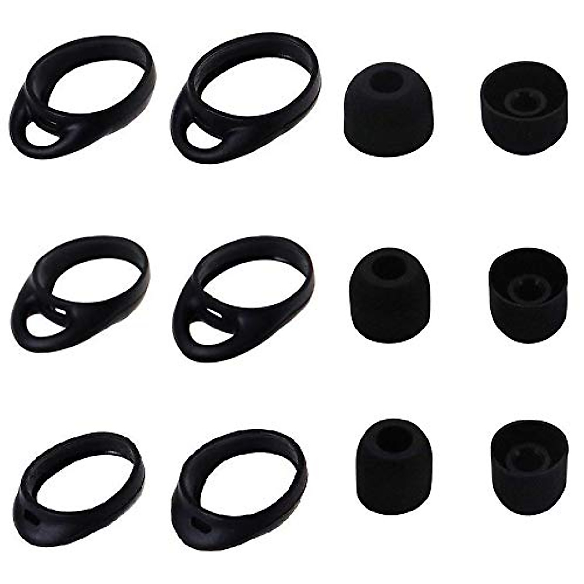 ALXCD Eartips Ear Hooks Kit Compatible with Gear iconx SM-R140, S/M/L 3 Sizes Silicone Ear Tips & Hooks, Compatible with SM-R140, Black, S M L