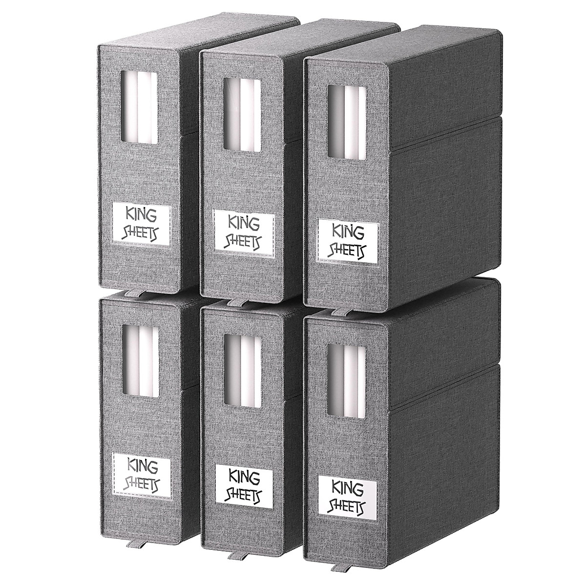 6 PACK Sheet Organizers and Storage - Linen Closet Organizers and Storage, Bed Sheet Organizer, Sheet Storage with Window - Ideal for bedding Storage,Grey