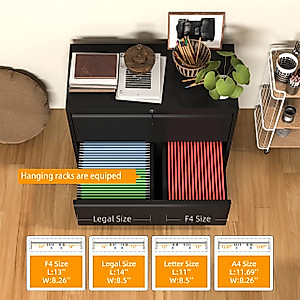 INTERGREAT Lateral File Cabinet 2 Drawer, Metal Filing Cabinet with Lock for Legal/Letter A4 Size, Locking Black File Cabinet for Home Office