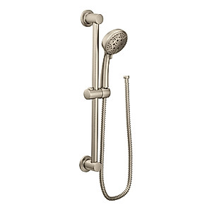 Moen Eco-Performance Brushed Nickel 4-Spray Pattern Handheld Showerhead with 69-Inch-Long Hose with 30-Inch Slide Bar, 3669EPBN