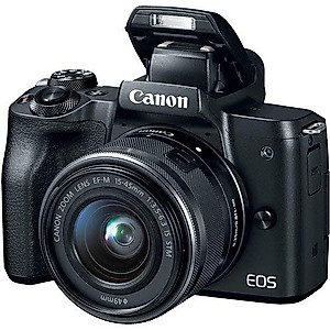 Canon EOS M50 Mirrorless Digital Camera (White) + EF-M 15-45mm f/3.5-6.3 is STM Lens Bundled with Premium Accessories (32GB Memory Card, Padded Equipment Case and More.) (Renewed)