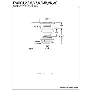 Kingston Brass EV6005 Fauceture Vessel Sink Drain with Tail Tube Set-In, Oil Rubbed Bronze