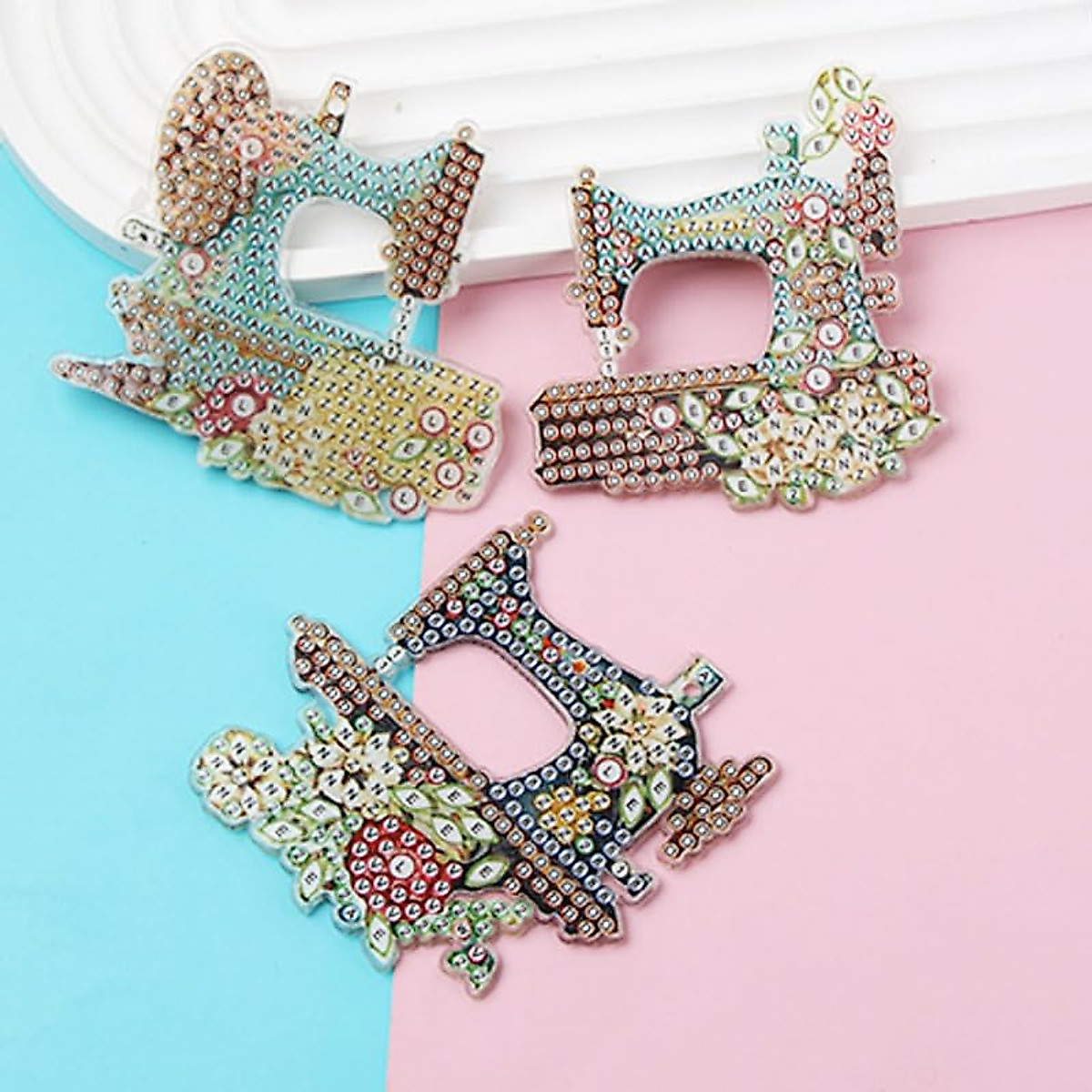 Ximimark 6pcs DIY Diamond Painting Keychain Sewing Machine Shaped Diamond Art Mosaic Keyring Backpack Pendant Decoration Crafts Handmade Gifts