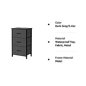 AZL1 Life Concept, 3 Drawers Fabric Dresser Storage Tower, Organizer Unit for Bedroom, Closet, Entryway, Hallway - Dark Grey