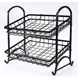Giftburg Stackable Can Rack Organizer, Angle 2-Tier Tray Display Stand, Fruit Basket Stand, Potato Chip Rack, Multifunctional Can Dipsenser for Storing Canned Snacks Drinks and more, Black