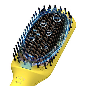 LENA Ionic Straightening Brush - Pro Flat Iron Straightener Comb and Heated Paddle Brush Styler with Extra Ion Care for Ultra Smooth Hair, Anti-Scald，Auto Off, Max 450°F (Yellow)