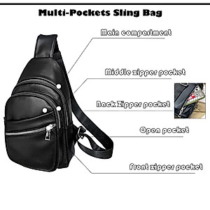 Sunwel Fashion Lightweight Sling Bag 4 Zipper Pockets Casual Daypack Small Crossbody for Women (black)