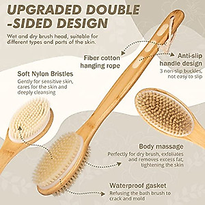 Back Scrubber for Shower, Body Brush & Back Scratcher Set with Long Handle for Adult Men Women, Bath Dual-Sided for Wet or Dry Brushing, Exfoliating Skin.