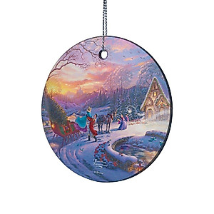 Disney – Cinderella – Bringing Home The Tree – Thomas Kinkade Studios - 3.5” Starfire Prints Hanging Glass Print Accessory – Officially Licensed Collectible | Complimentary Velveteen Gift Bag