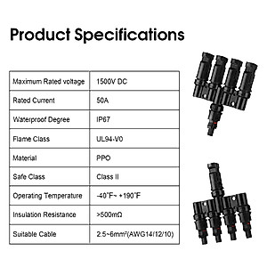 PAEKQ 4 to 1 Solar Panel Connectors T Branch Connectors Cable Splitter Coupler 1 Male to 4 Female (M/4F) and 1 Female to 4 Male (F/4M) for Parallel Connection Between Solar Panels (1 Pair)