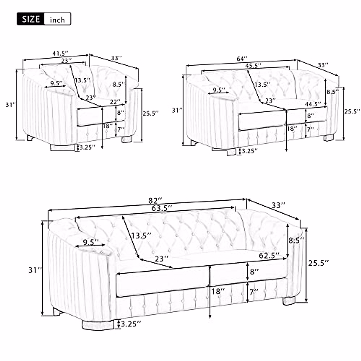 Merax Mid-Century Modern 3 Seater Sofa with Thick Removable Seat Cushion, and Rubber Wood Legs, Velvet Upholstered Couch for Living Room, Bedroom, or Small Space, Beige