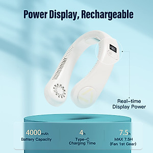 Dytecue Neck Fan Portable, Wearable Neck AC Air Conditioner Fan Built-in Refrigerating Chip, Personal Cooling Device Neck Cooler with 4000 Mah Rechargeable Hands Free 3-Speeds Fan for Outdoor Travel