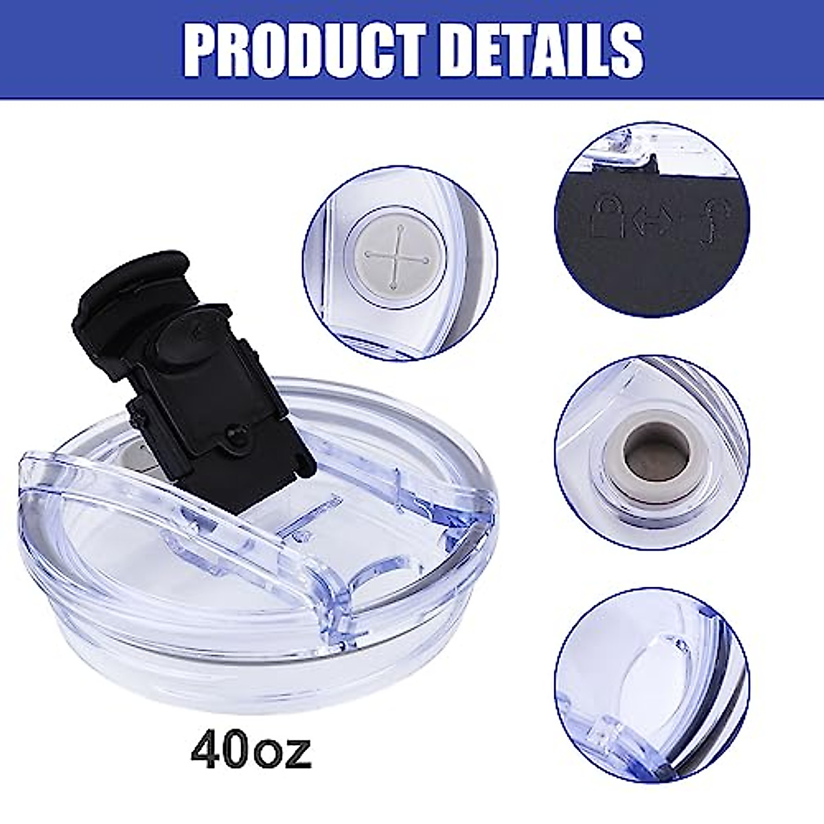 2pcs Replacement Lid for Stanley Quencher, No Spill Travel Tumbler Lids Replacement Tumbler Lids 40 oz No Leakage Plastic Replacement Lids Tumbler Cup Lids for Stanley Cup (Black, Threaded)