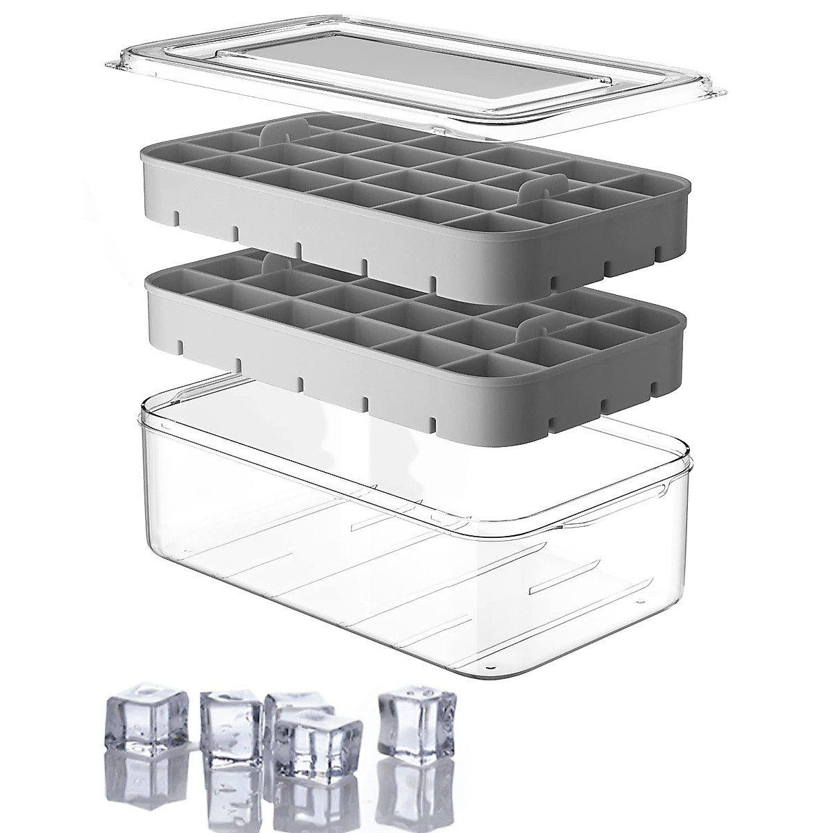 Ice Cube Tray with Lid and Bin, ROTTAY Ice Trays for Freezer, Easy-release 48 Small Nugget Silicone Ice maker with Ice Bucket, Ice Cube Storage Container Set for Chilled Drink, Cocktail,Gray…