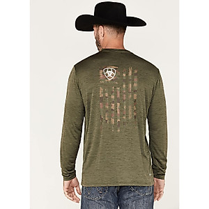 ARIAT Men's Charger Tek Camo Flag Back Graphic T-Shirt Olive Medium