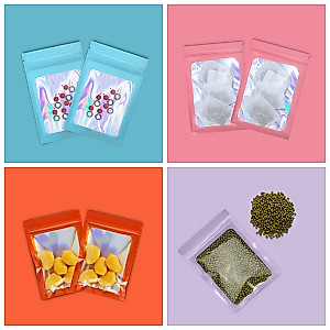 ODDIER 4 colors Laser Foil Mylar Resealable Ziplock Bag,Each Size 25pcs Slider Seal Technology Storage Bags Grip Food Containers Organization ,Plastic Packaging Bags for Party Favor Food