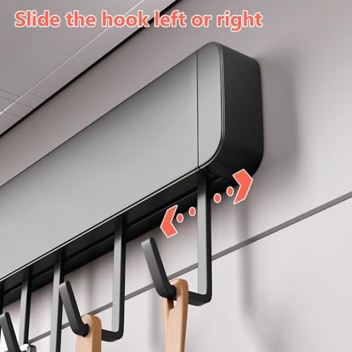 Galetcy Kitchen Utensil Hanger - 1 Pcs Wall Mounted Hooks, No Drilling Removable and Adjustable Hooks Kitchen Rail with 8 Hooks for Hanging Cooking Utensils, Mugs, Spoons
