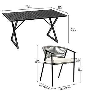 YITAHOME 5 Piece Patio Dining Set, Stackable Chairs with Comfortable Cushions, 59" Rectangle Tables with Metal Frame and Faux Wood Tabletop for Patio Balcony Porch Poolside Lawn Garden, Black & Beige