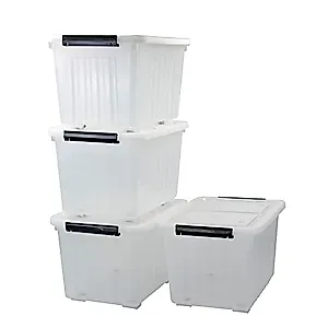 Wekioger Large Plastic Storage Box with Wheels, Set of 4, 32 Quart Latch Storage Bin