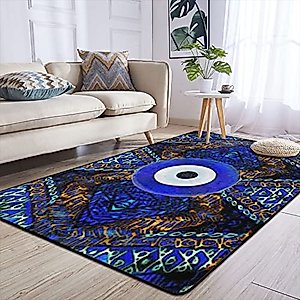 Vintage Greek Turkish Evil Eye Area Rugs Floor Carpet Doormat Floor Mat Entrance Rug Throw Rugs Carpet for Front Door Living Room Kitchen Bedroom Garden 36 X 24 Inch