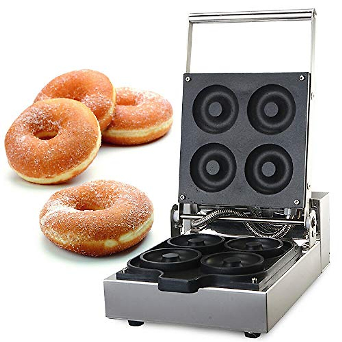 Commercial Donut Machine, 4 Grids 8.5cm Electric Donut Maker Nonstick Double-side Heating Doughnut Baker for Bakery Dessert Shop Restaurant 110V 1100W